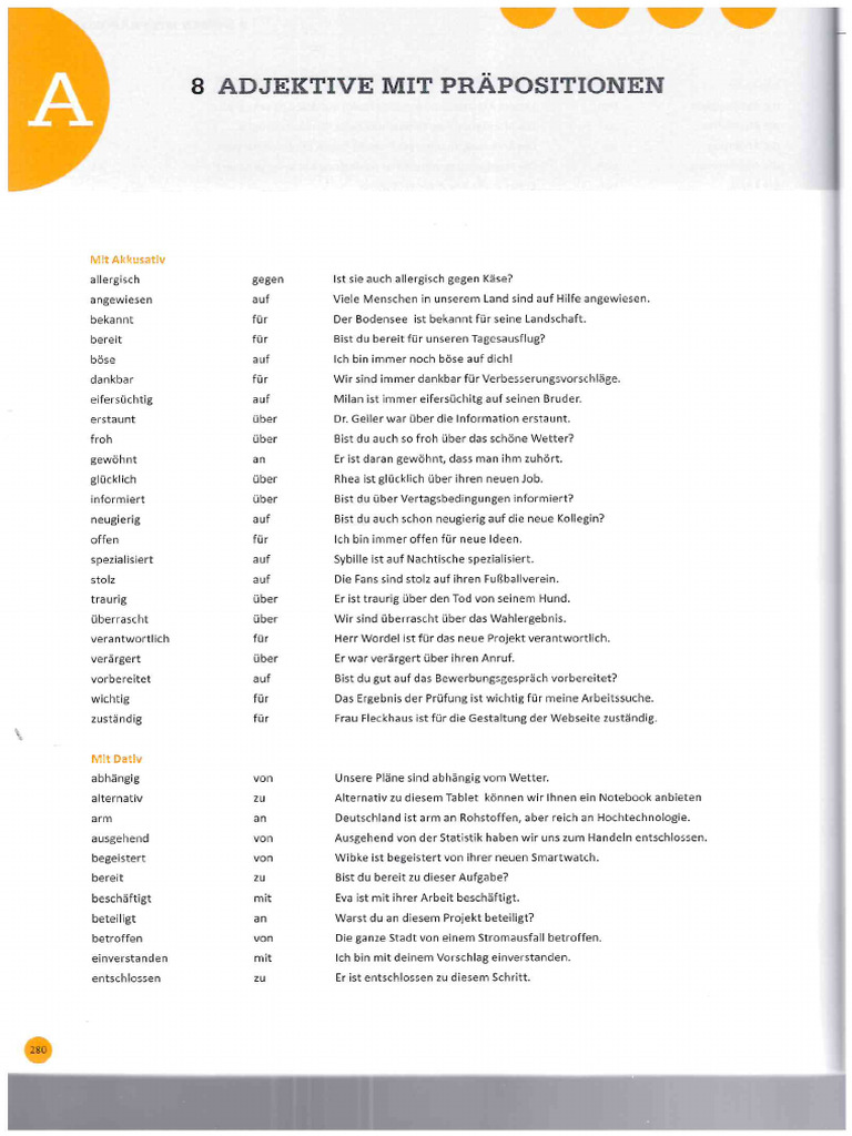 Adjektive Mit Praepositionen | PDF
