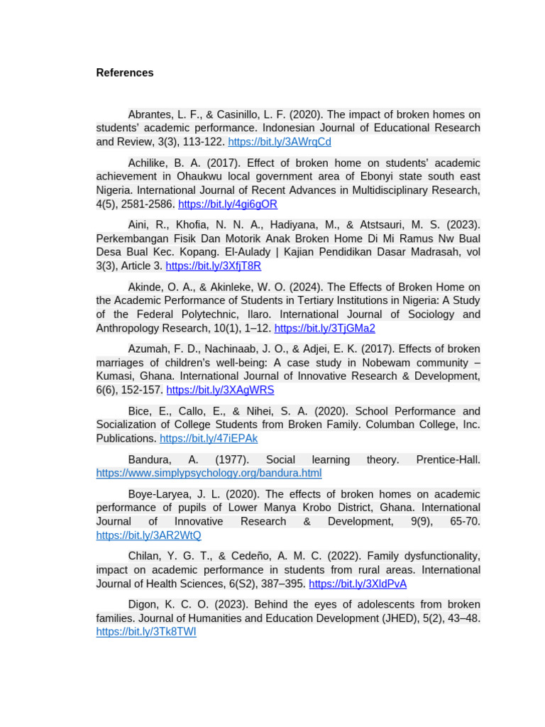 Broken Family References Autorecovered | PDF | Psychology | Behavioural ...