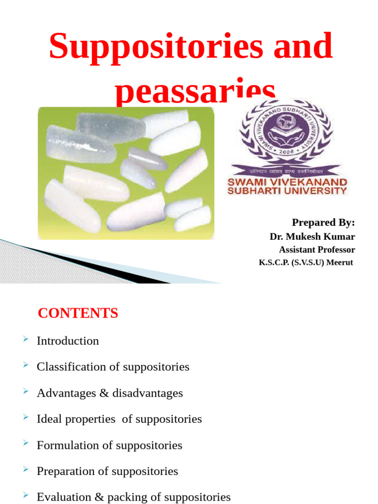 Suppositories and Peassaries | PDF | Rectum | Chemical Substances