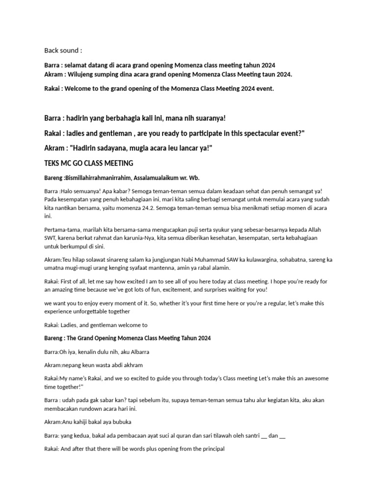 Teks MC Go Class Meeting | PDF