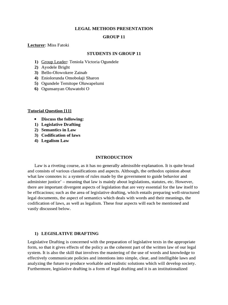 Legal Methods Presentation Pdf Codification Law Justice