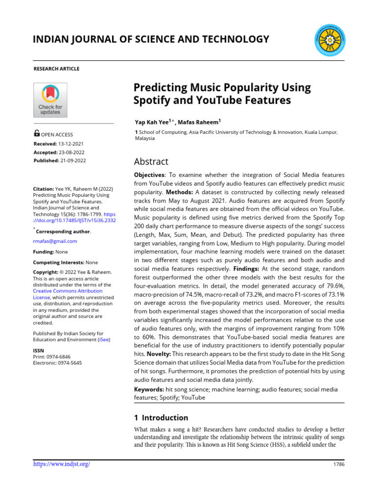 Predicting Music Popularity Using Spotify and YouT | PDF | Logistic ...