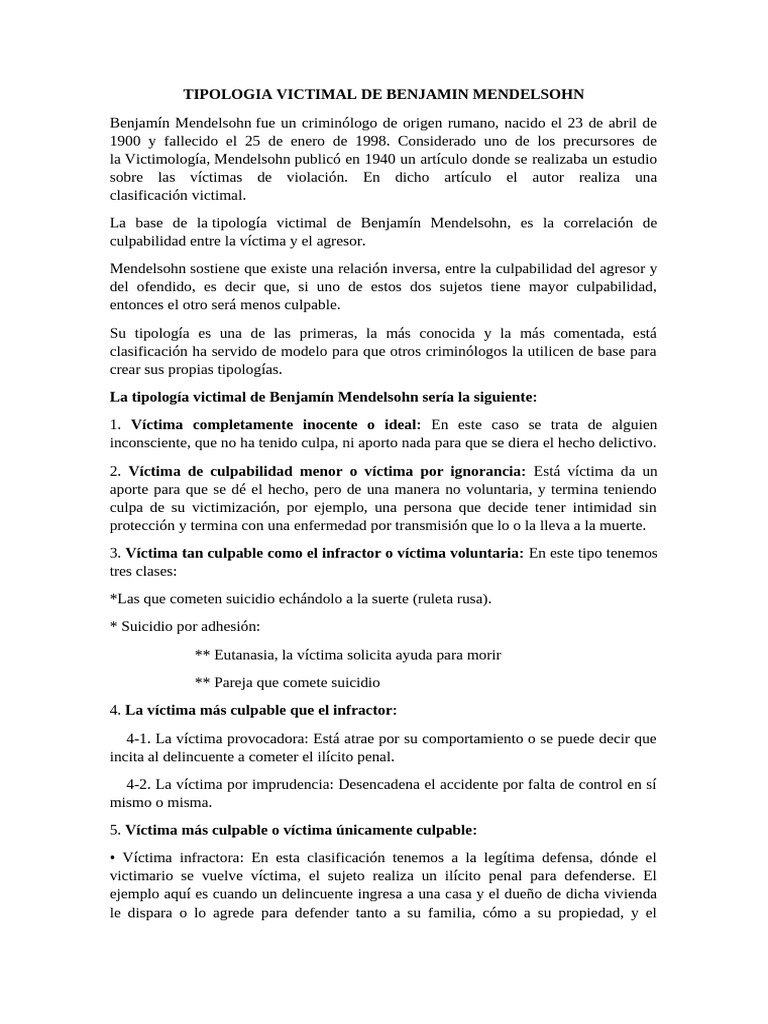 Tipología Victimal de Mendelsohn | PDF | Victimologia | Justicia
