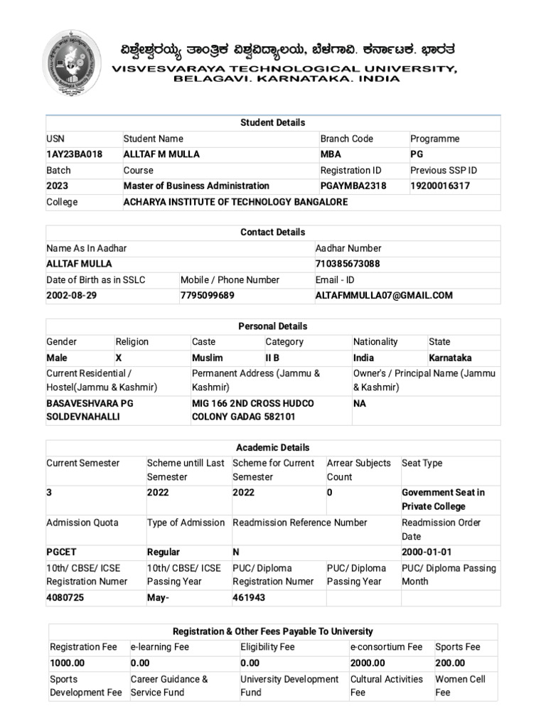 ALLTAF VTU Student Registration | PDF | Educational Stages