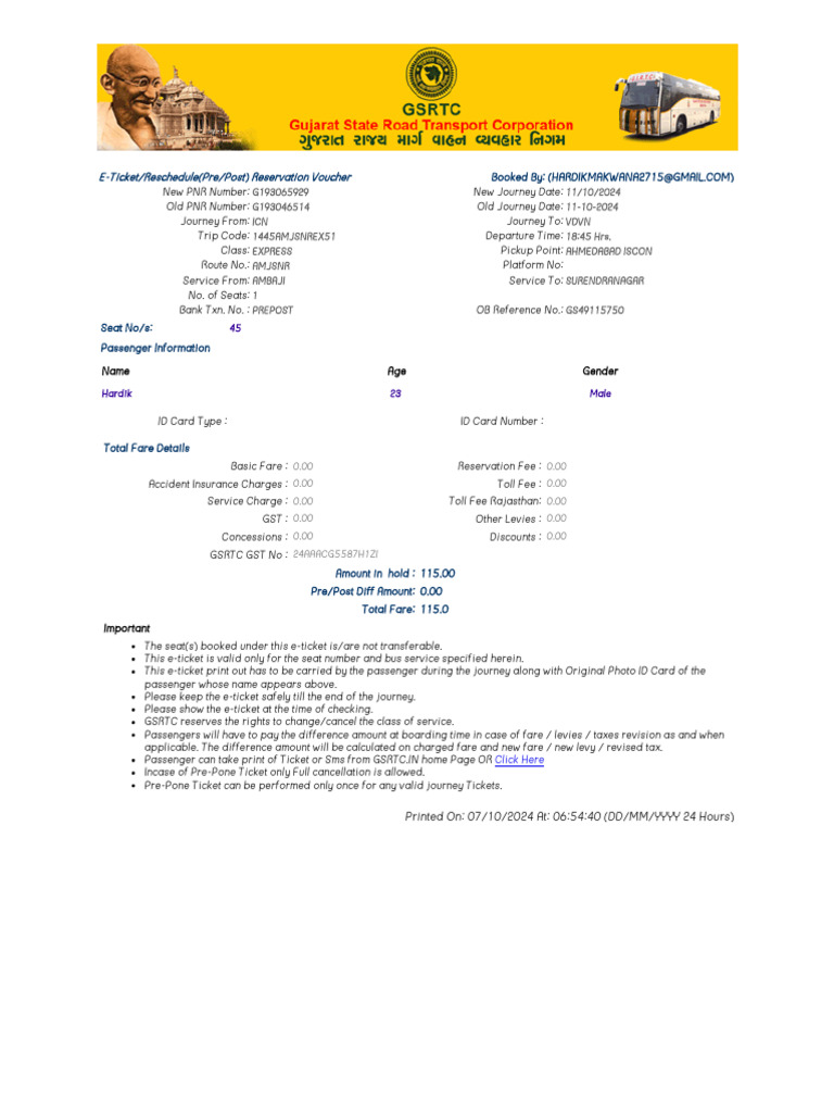 GSRTC. (1) | PDF | Fare | Payments