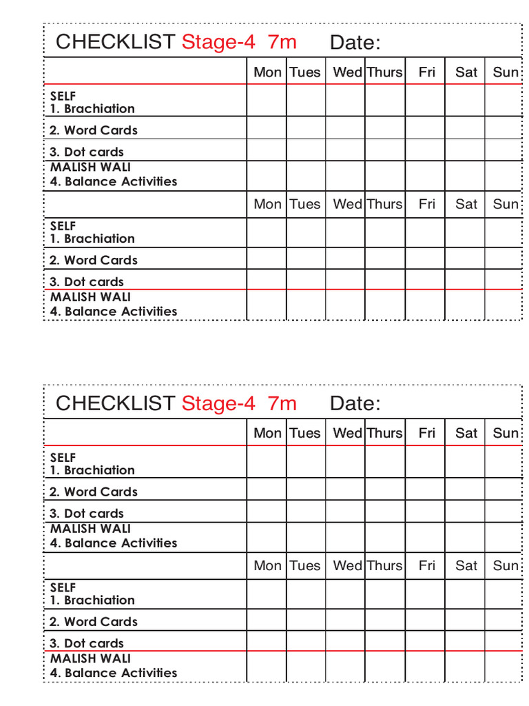 Malish Wali Balance Activities Checklist | PDF