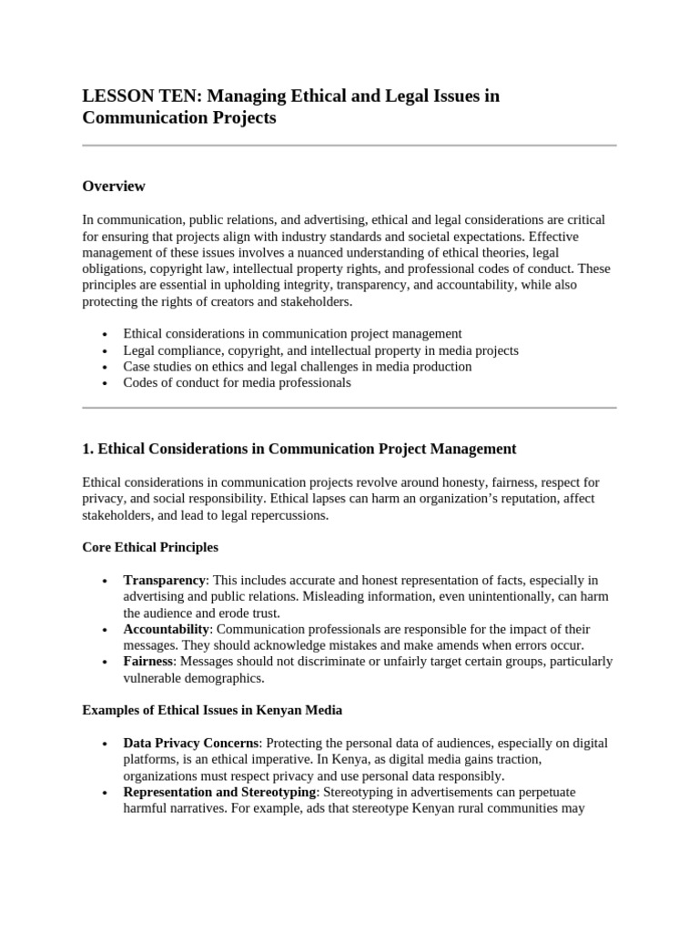 LESSON TEN EDITS Managing Ethical and Legal Issues in Communication ...