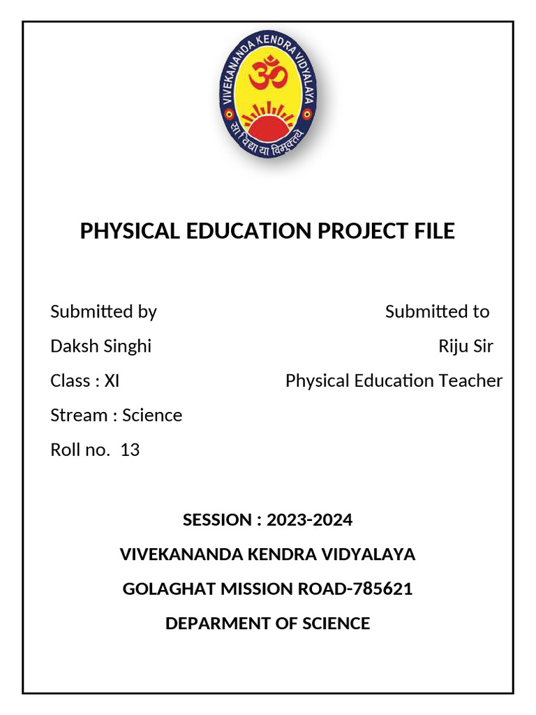 Physical Education Project XI 2023-24 | PDF