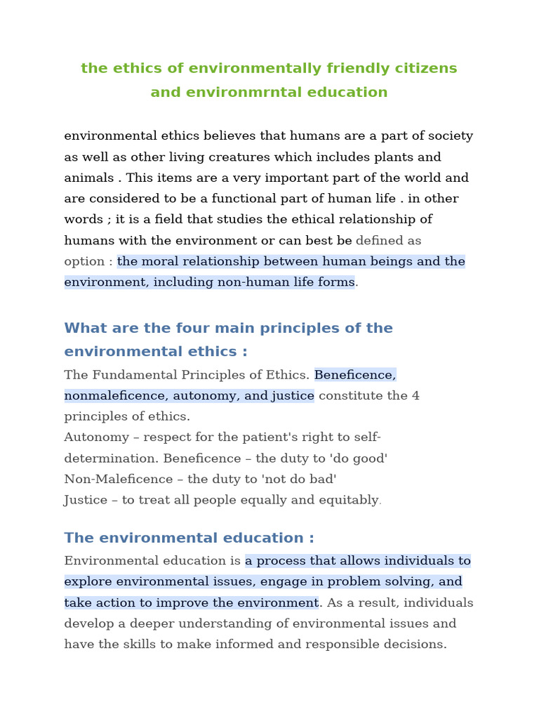 Environmental Ethics & Education Guide | PDF