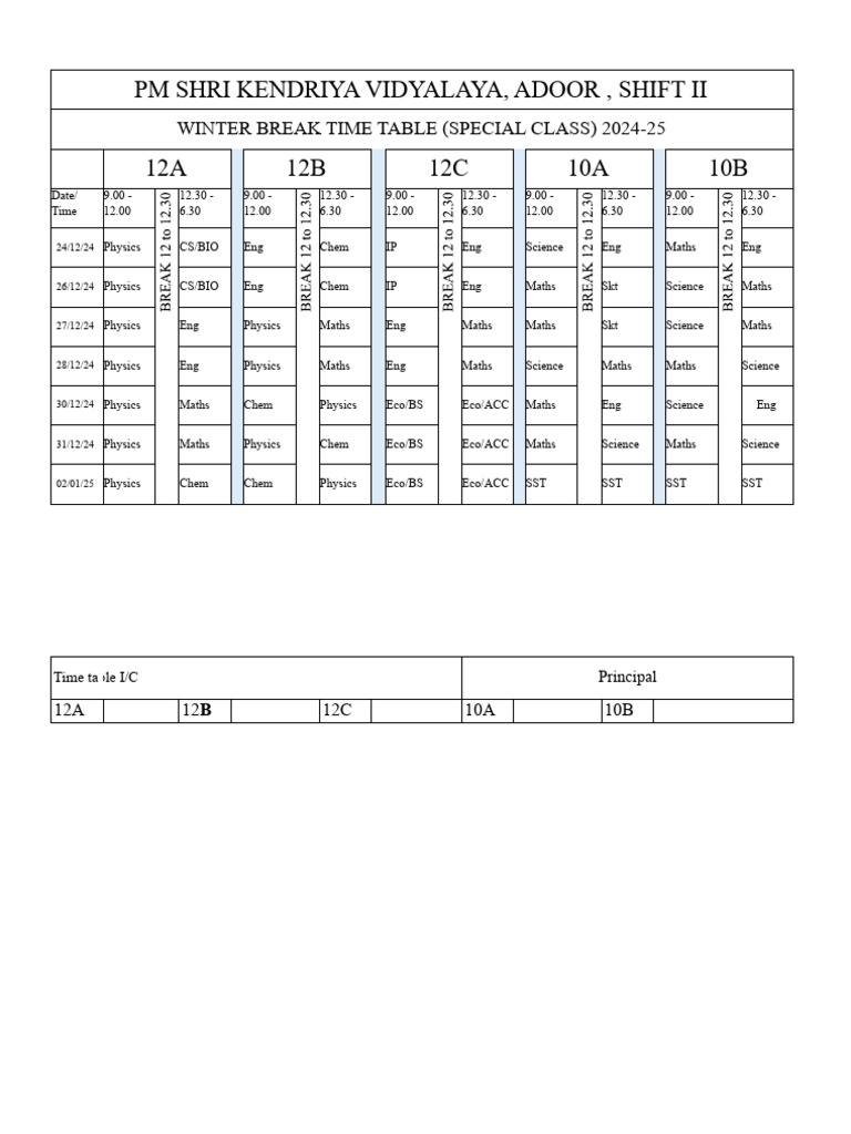 Winter Break TT | PDF