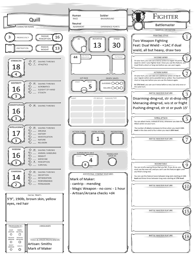 Quill-Character Sheet FIGHTER-BM FILLABLE-1 | PDF
