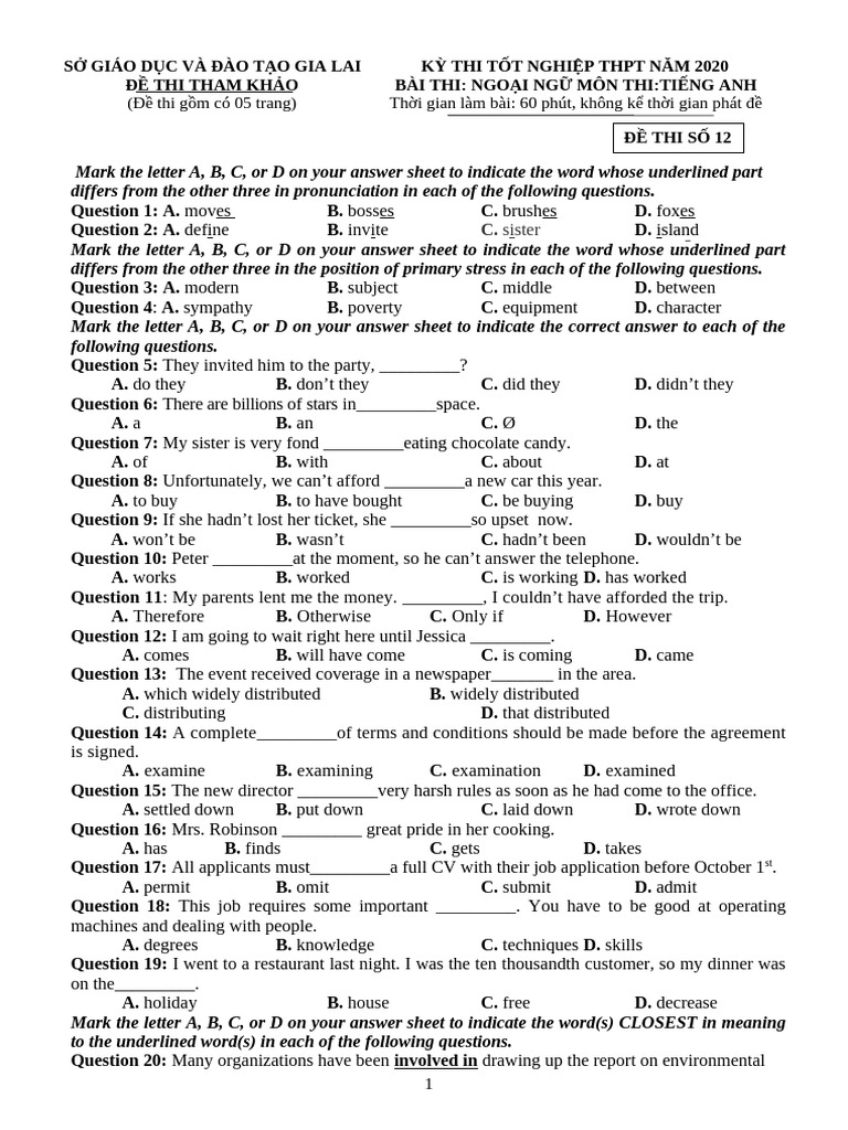 ĐỀ THAM KHẢO 12 | PDF | Family | Employment