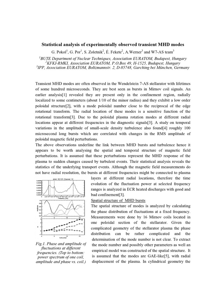 Statistical Analysis of Experimentally Observed Transient MHD Modes ...
