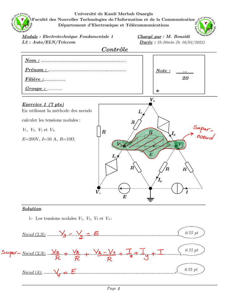 Examen1 Solution Electrotechnique Fondamentale 1 | PDF
