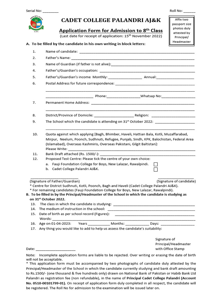 Admission Form VIII | PDF