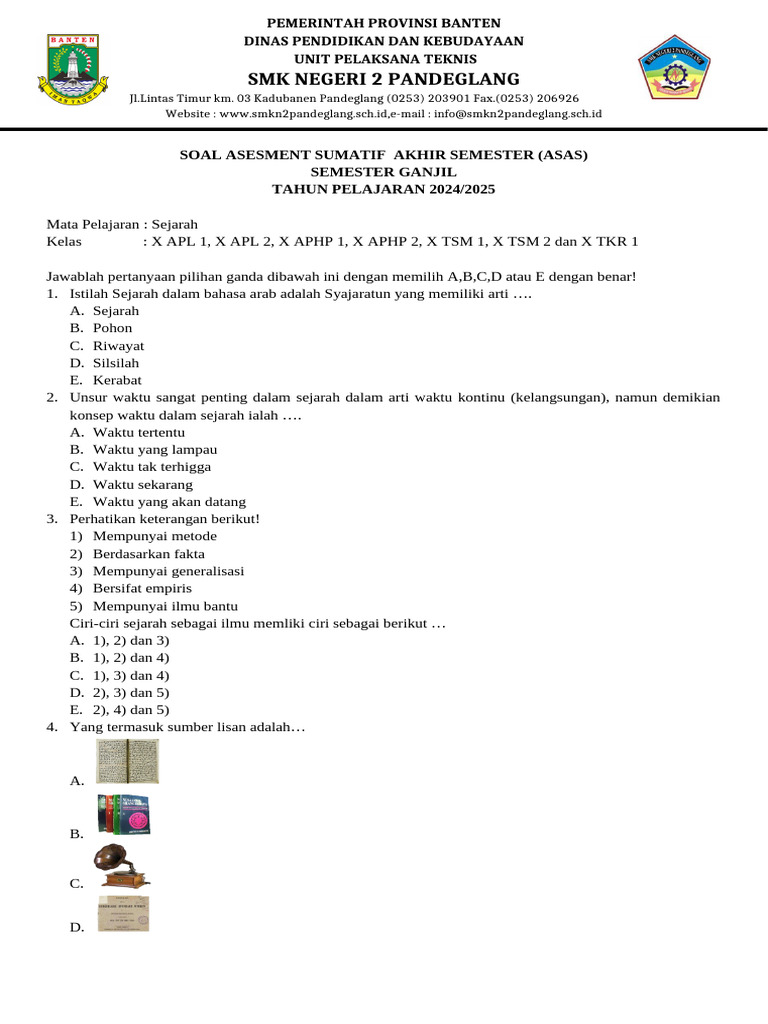 ASAS Soal Sejarah APL, TSM, APHP, TKR Ganjil 24-25 40 Soal PG | PDF