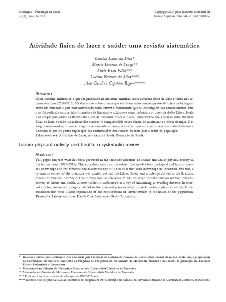4. Atividade Física de Lazer e Saúde - Revisão Sistemática | PDF | Lazer | Física