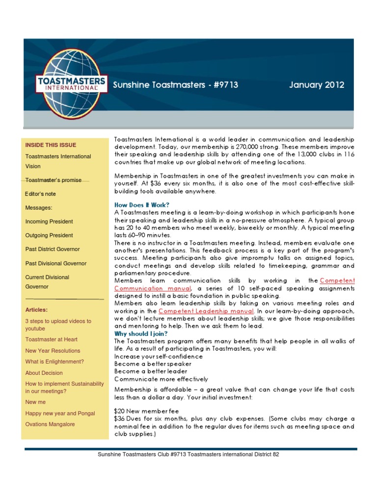 Sunshine Club Newsletter | PDF | You Tube | Public Speaking