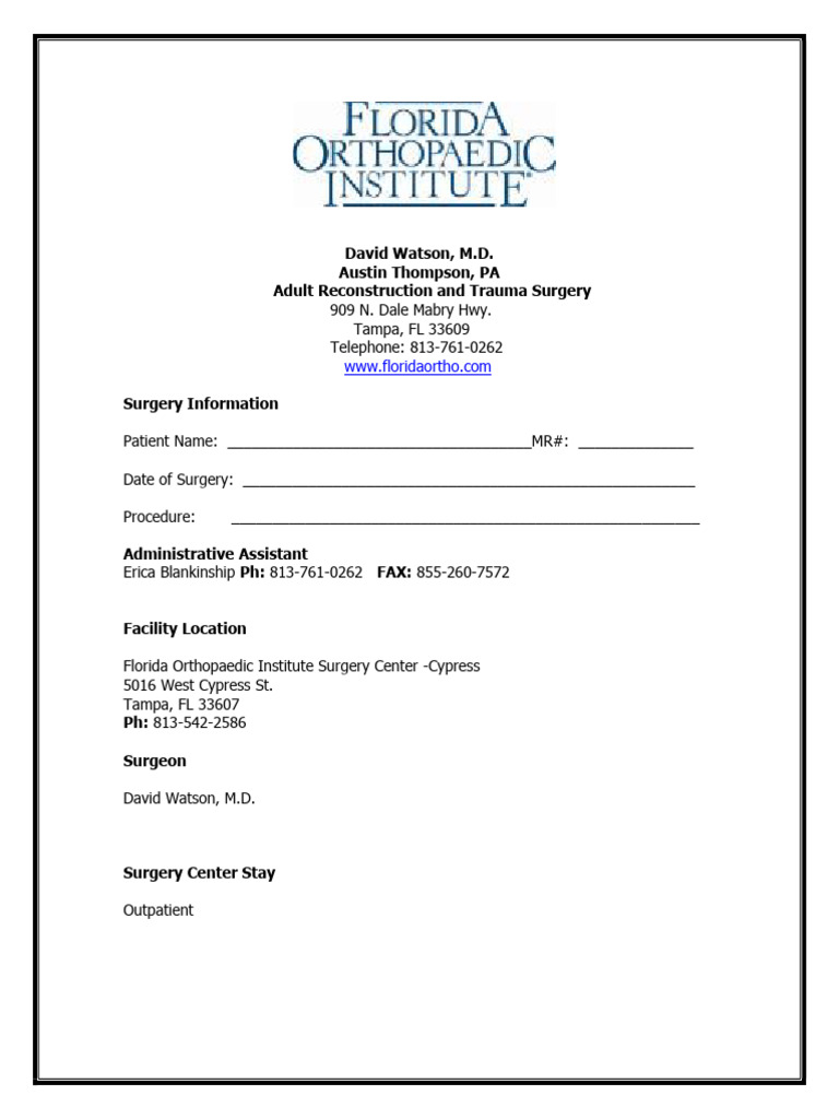Surgery Packet Cypress General | PDF | Surgery | Anesthesia