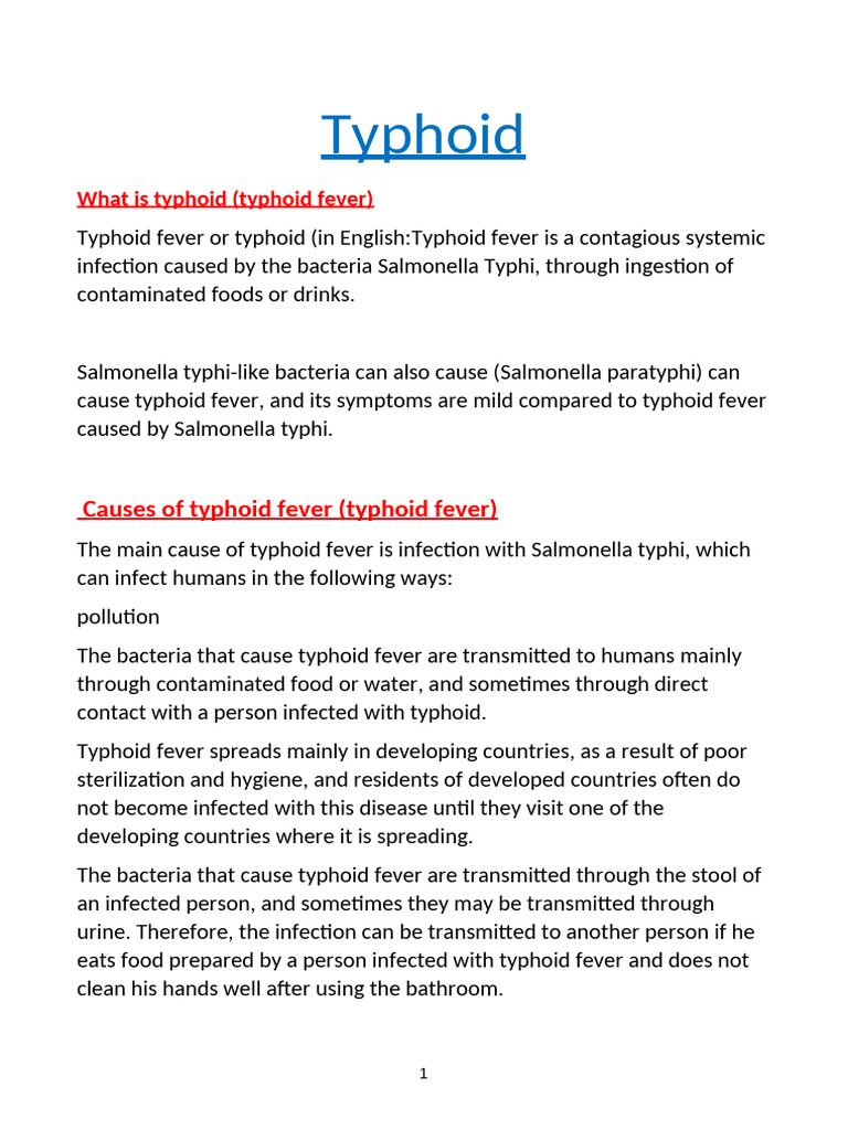 Understanding Typhoid Fever: Causes, Symptoms, and Treatment | PDF ...