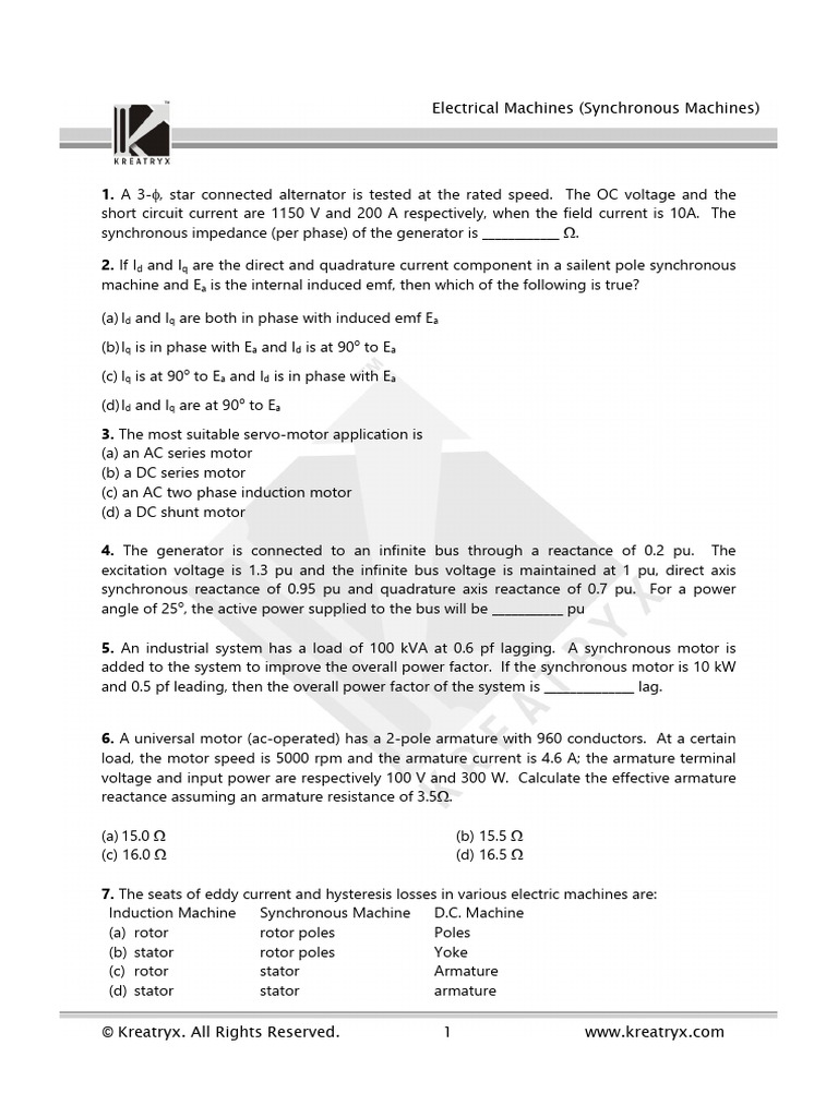 Electrical Machines (Prac Ques_Sychronous Machines) | PDF | Electric Motor | Electrical Impedance