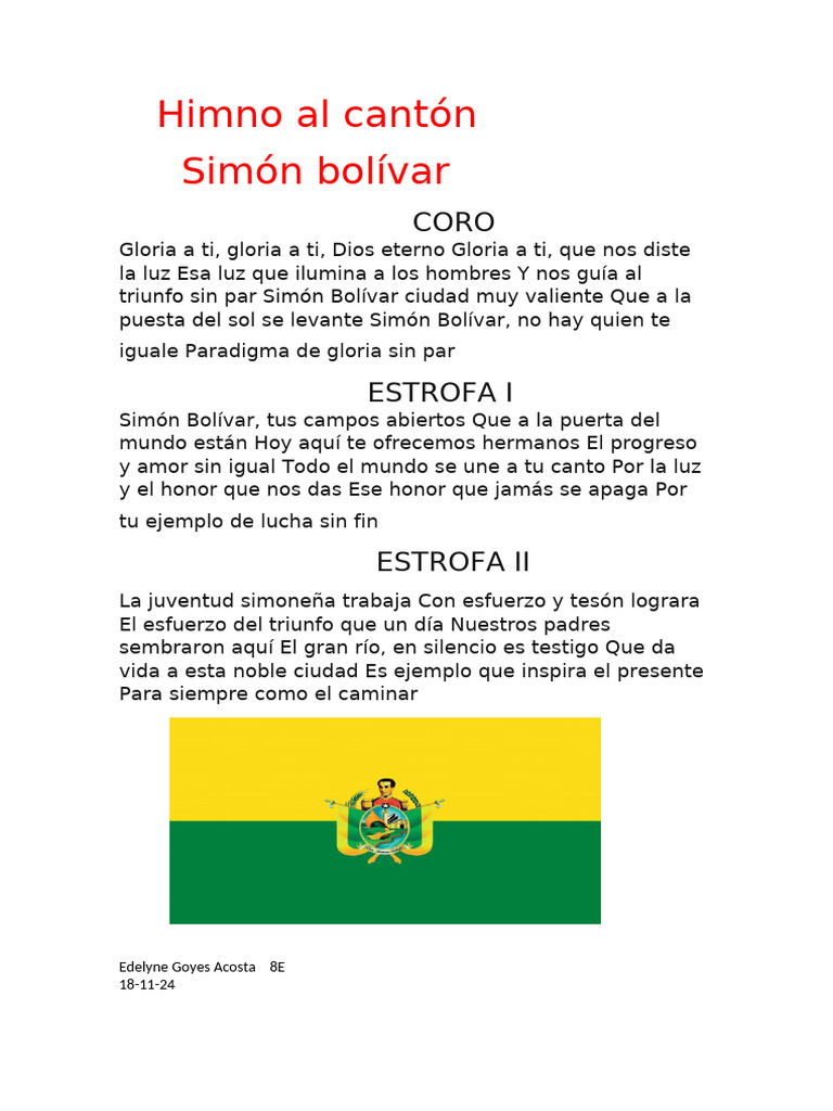 Himno al Cantón Simón Bolívar | PDF