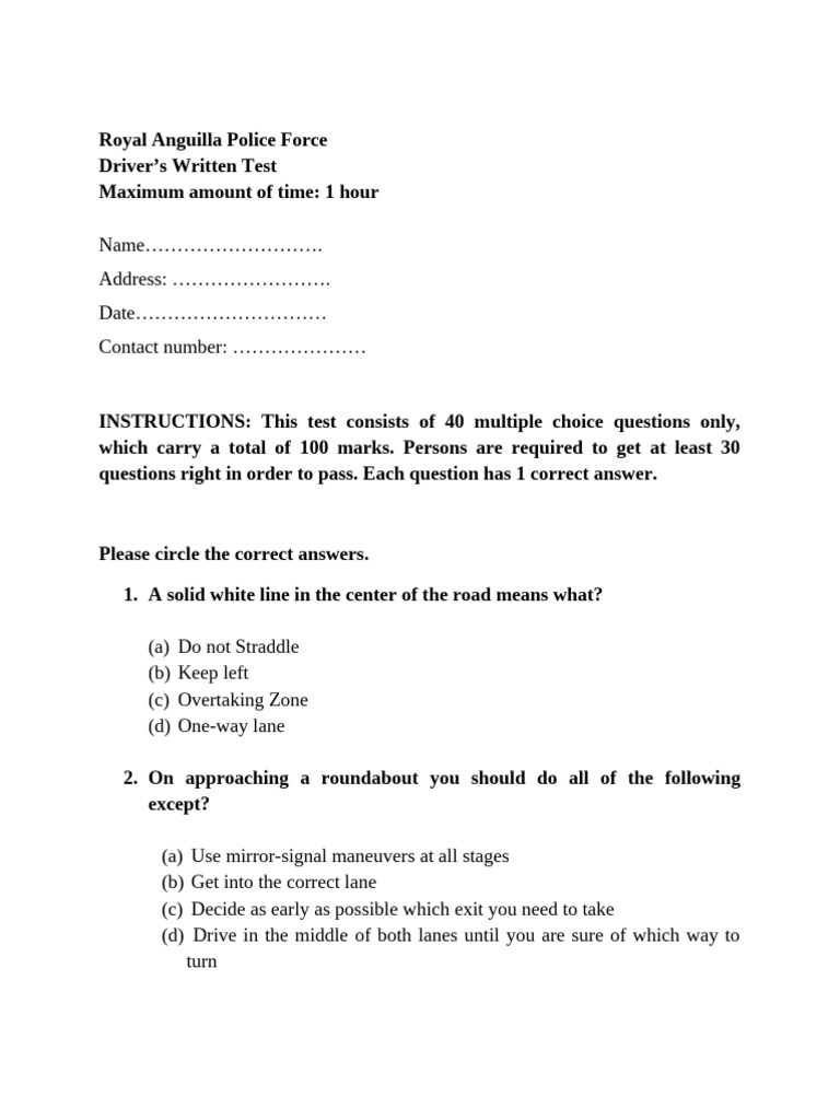 Written Test Paper 1 | PDF | Traffic | Land Transport