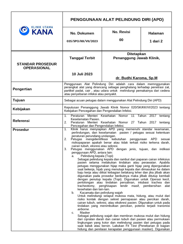 SPO PENGGUNAAN APD | PDF
