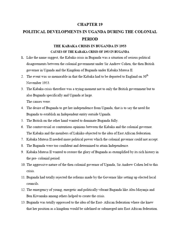 History CHP 19 - Political Development in Uganda. During Colonial Rule ...