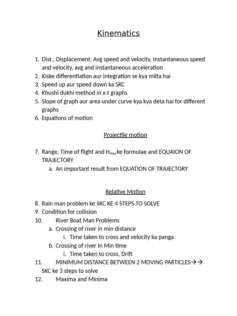 Kinematics: Key Concepts and Formulas | PDF