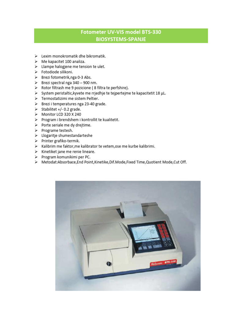 Fotometer UV VIS Model BTS 330 | PDF