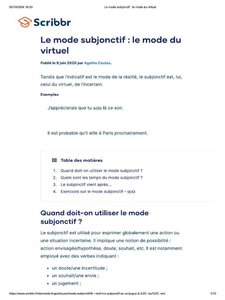 Le Mode Subjonctif | PDF