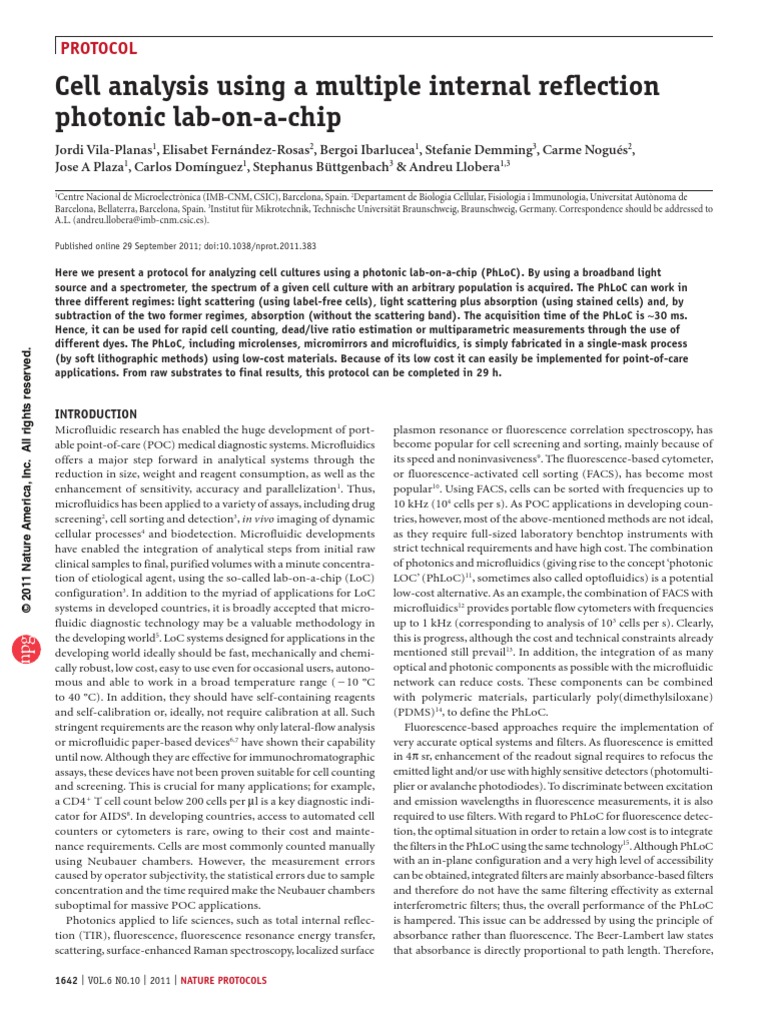 Cell Analysis Using A Multiple Internal Reflection Photonic Lab-On-A ...