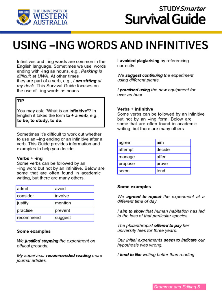 Using Infinitives and -ing Words Guide | PDF | Verb | English Language