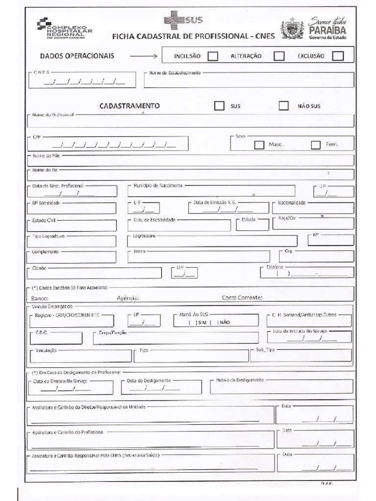 Modelo Novo Ficha cadastral - CNES profissionais (1)_page-0001 | PDF