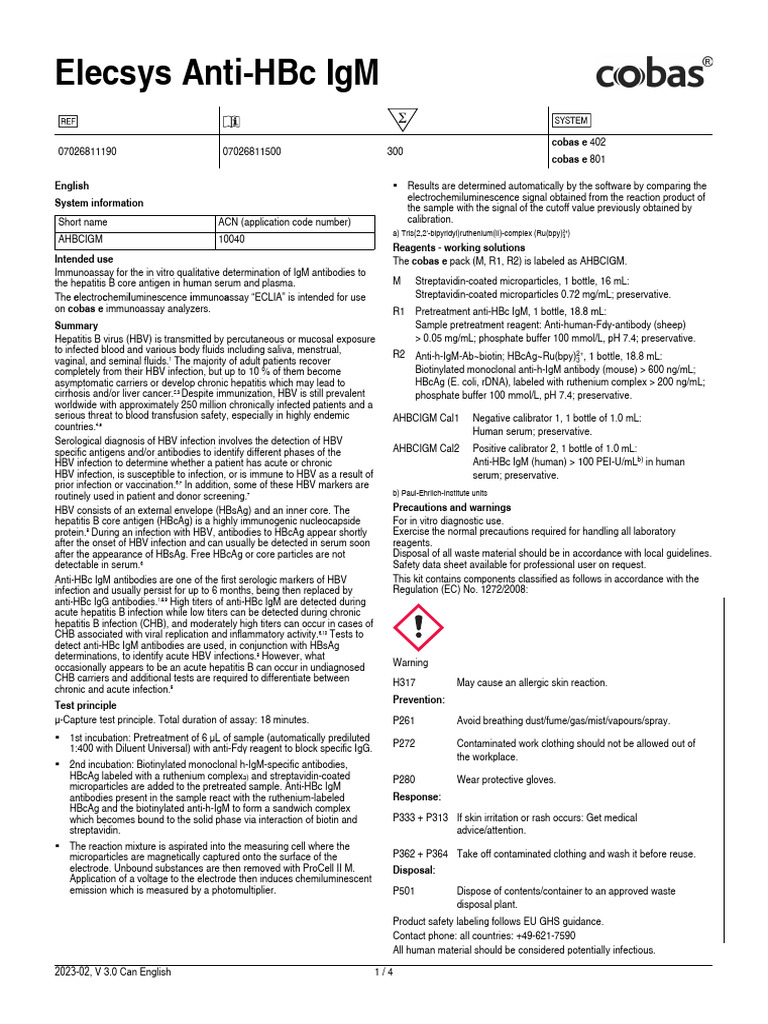 Anti HBC Igm 07026811190 Can en | PDF | Hepatitis B | Serology