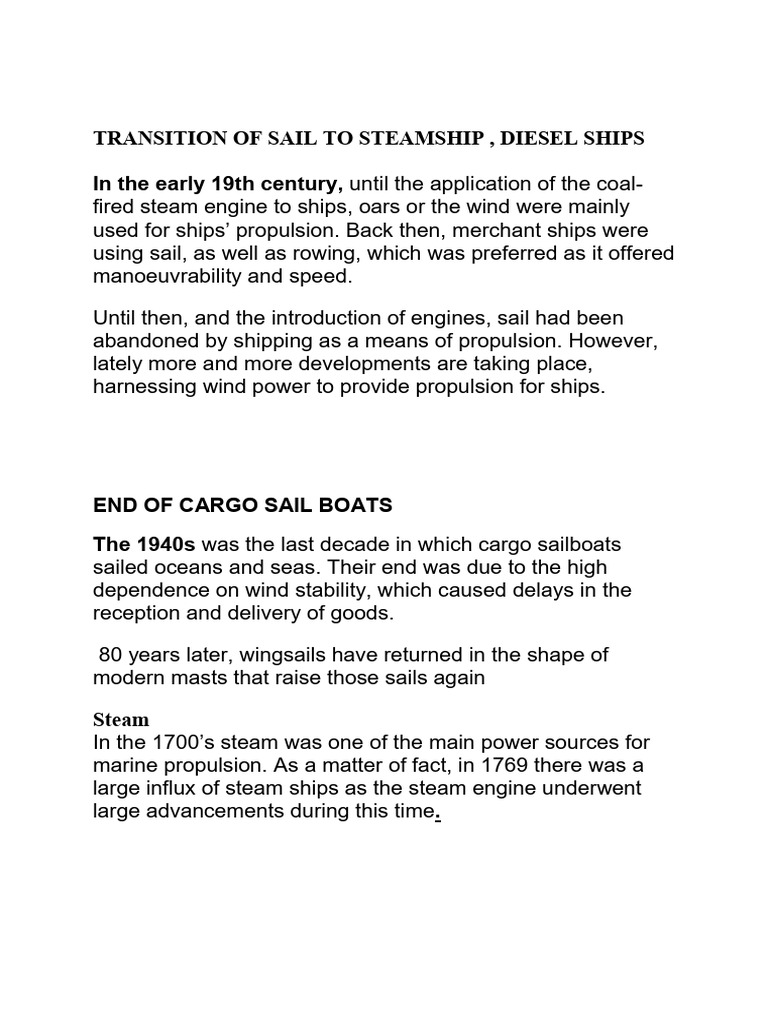 Transition to sail, steam and diesel ships | PDF | Steamship | Marine ... Transition to sail, steam and diesel ships | PDF | Steamship | Marine ...
