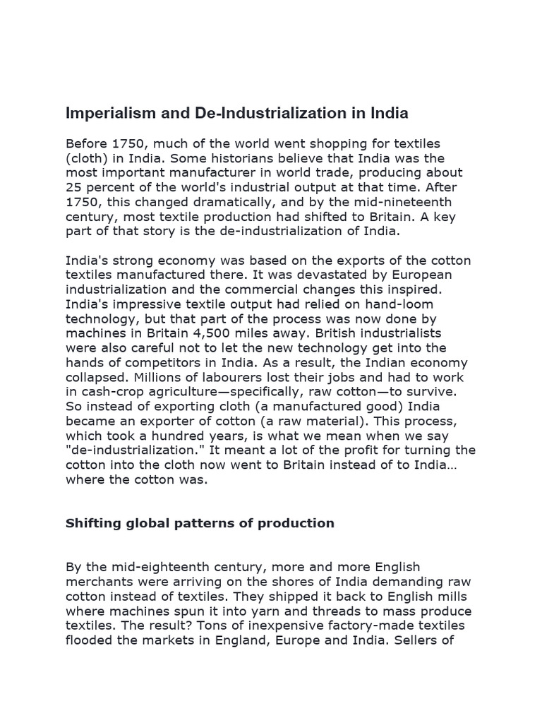 Impact of British Imperialism on India's Textiles | PDF | Industrial ...