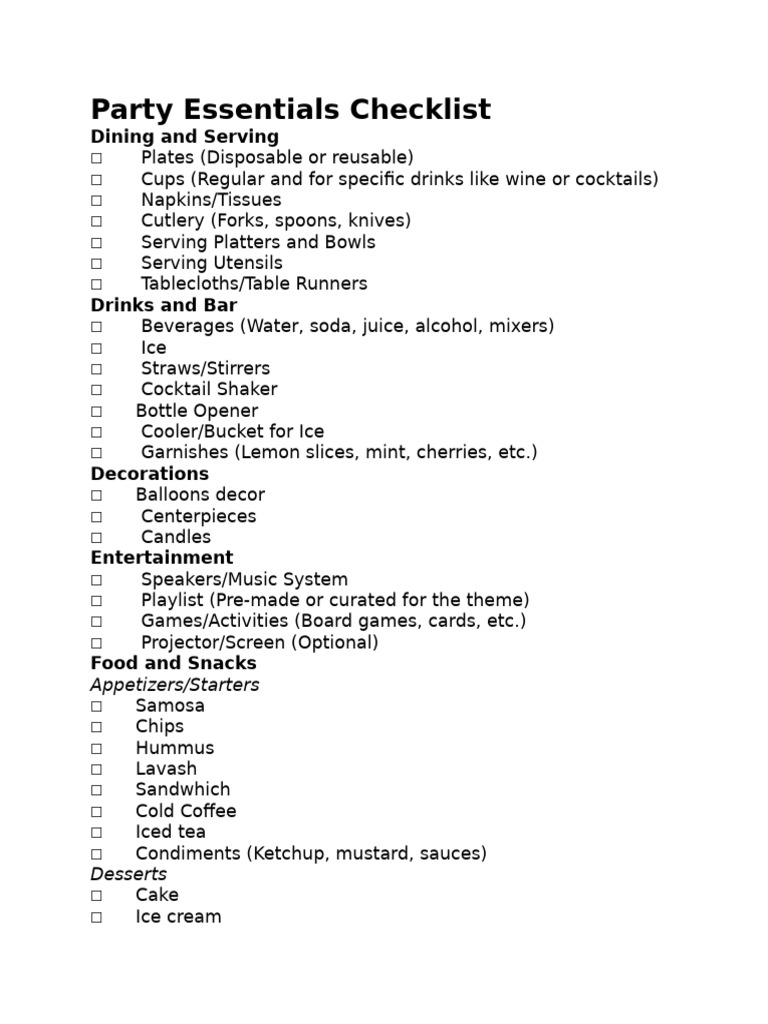 Party Essentials Checklist(1) | PDF
