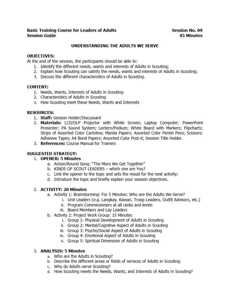 SG 9 Understanding The Adults We Serve | PDF | Scouting | Self Esteem