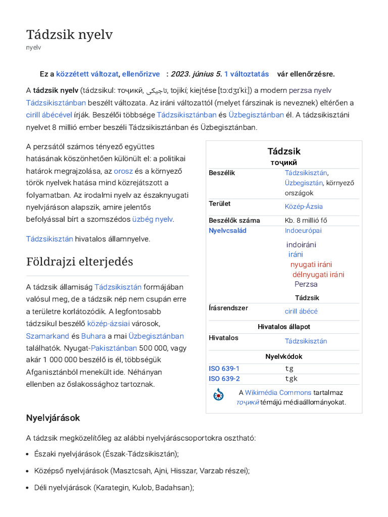 Tádzsik Nyelv | PDF