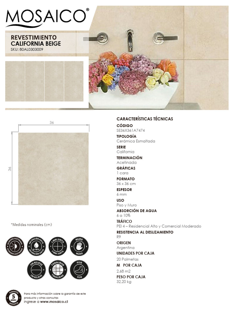 California Beige 7468 Ceramica Piso Acetinado 36x36 80al0303009 | PDF