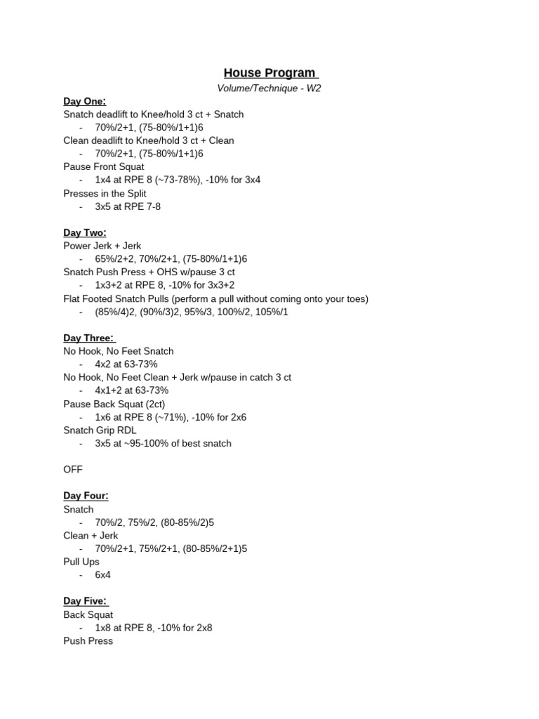 House Program W2 - Volume Cycle | PDF
