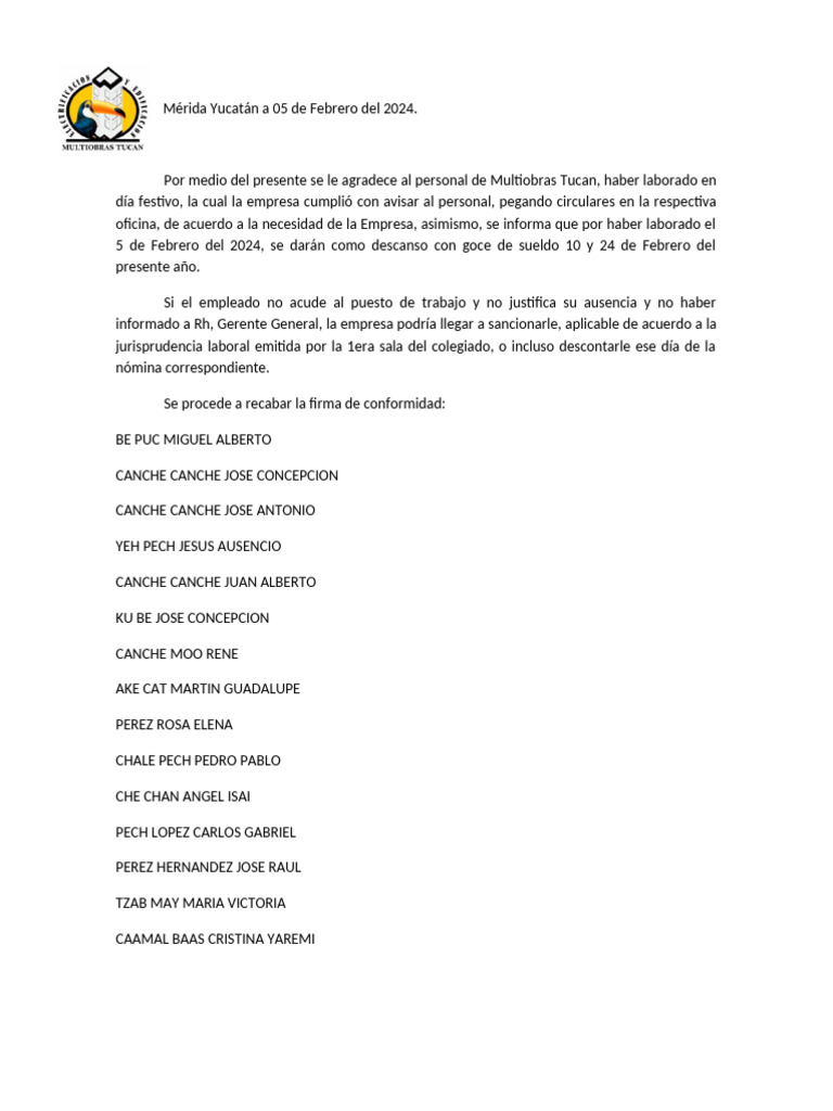 Días Inhabil por Trabajo Festivo | PDF