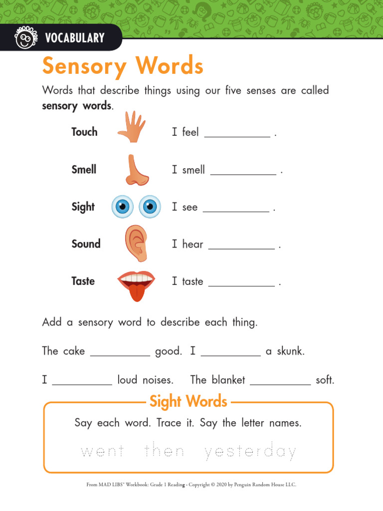 Mad-Libs-Workbook-Grade-1-Sensory-Words | PDF