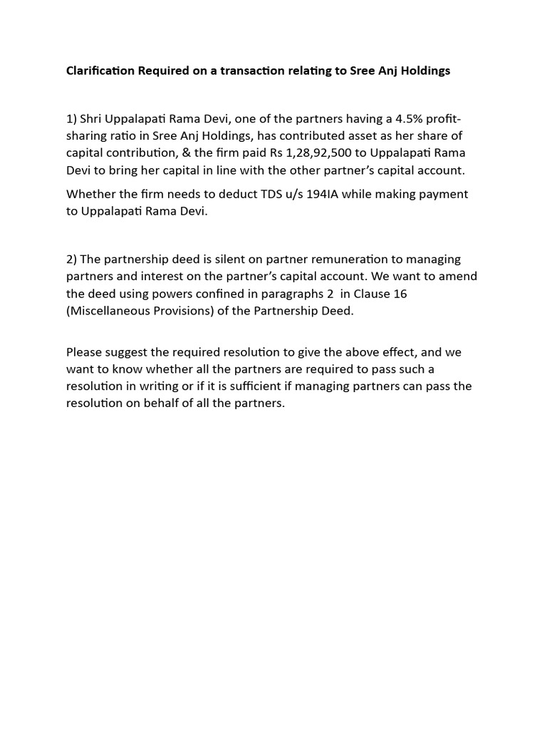 Clarification Required on a Transaction Relating to Sree Anj Holdings | PDF