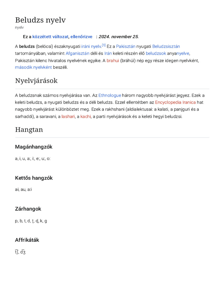 Beludzs nyelv | PDF