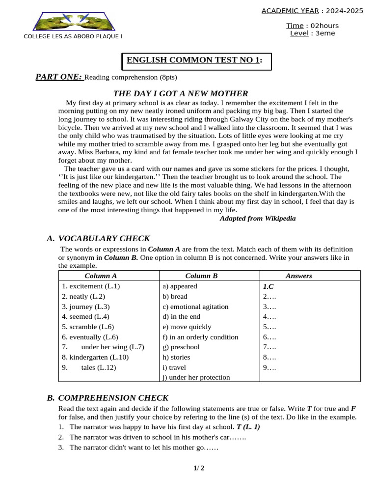 Devoir Anglais 3eme | PDF