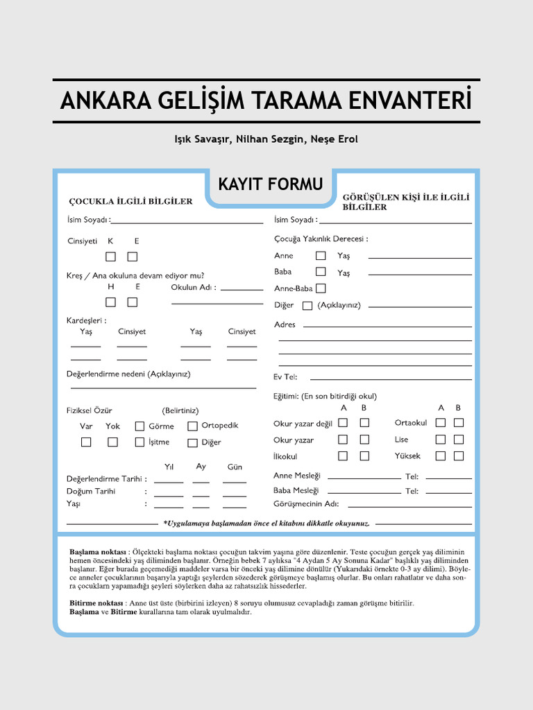 Ankara Gelisim Tarama Envanteri AGTE | PDF