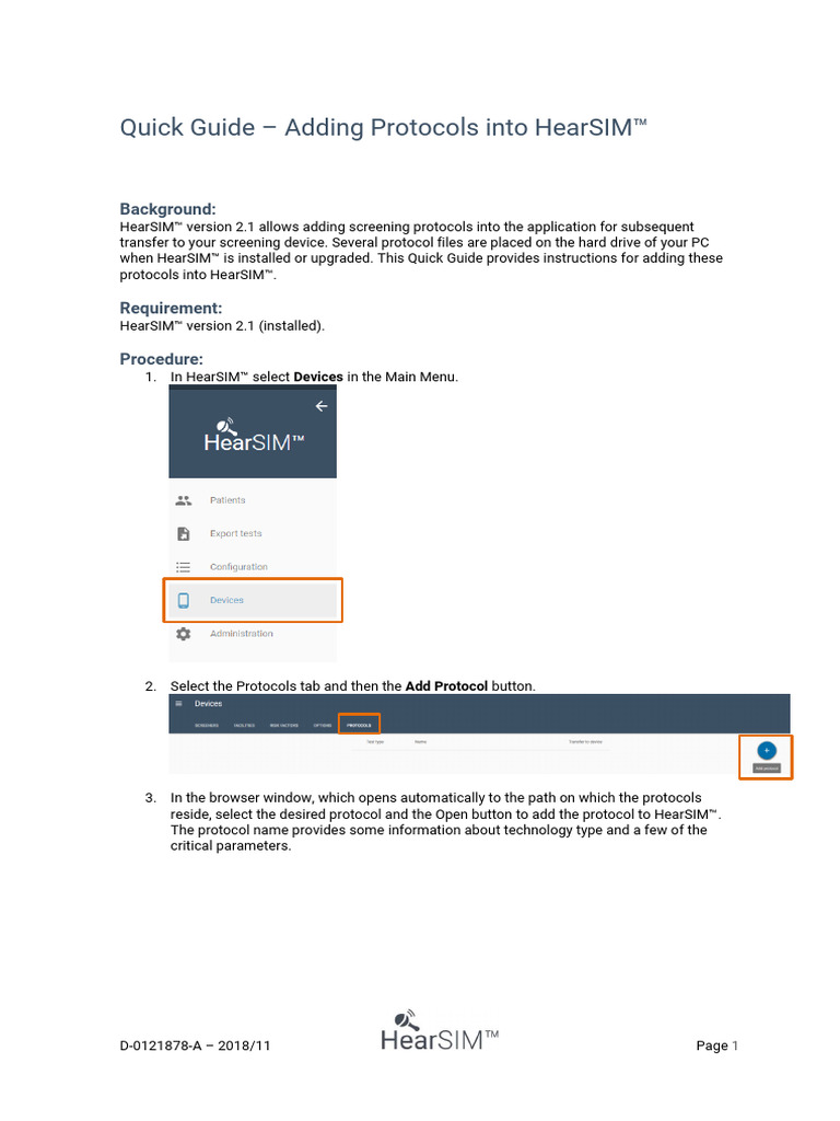 Quick Guide - Adding Protocols To HearSIM | PDF